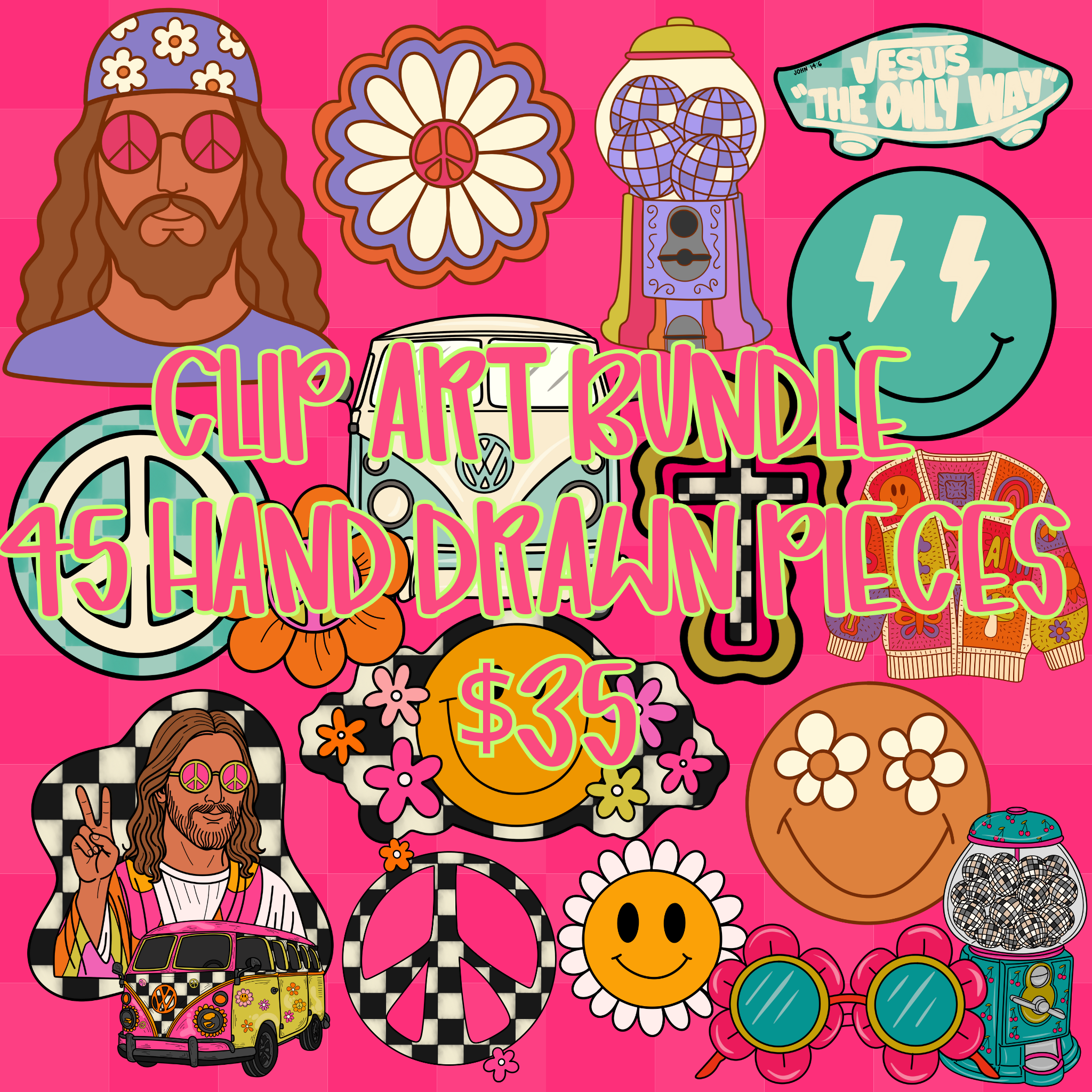 Groovy clip art bundle (does not go in drives) 45 hand drawn elements ...